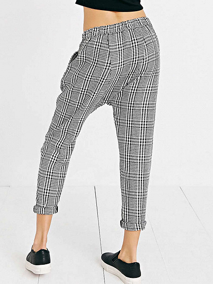 Monochrome Check Print Casual Tapered Pants | Choies