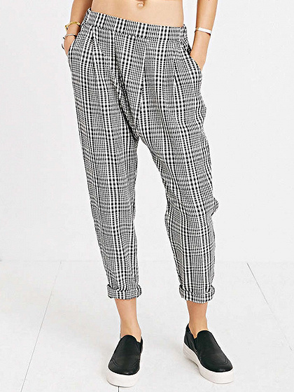 Monochrome Check Print Casual Tapered Pants | Choies