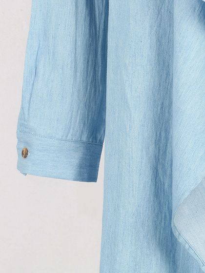 Blue Water Fall Roll Up Long Sleeve Denim Shirt | Choies