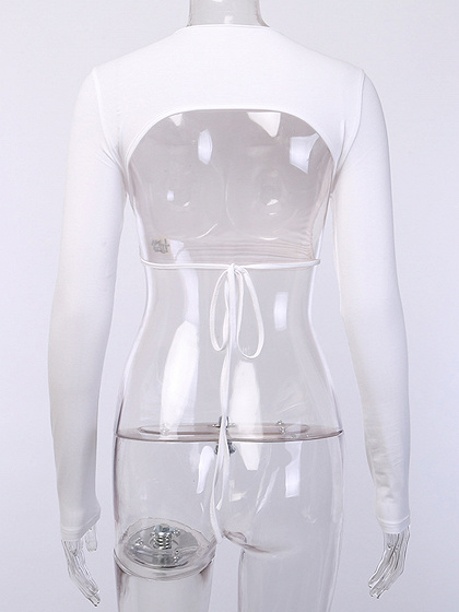White Open Back Long Sleeve Crop Top | Choies