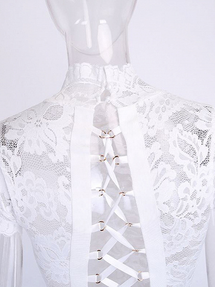 White Lace Up Back Sleeveless Lace Bodysuit | Choies