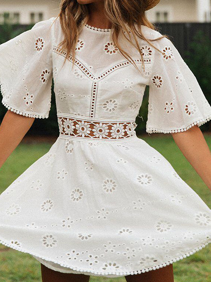 White Cut Out Detail Open Back Mini Dress | Choies