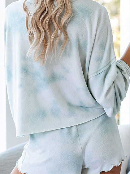 Light Blue Long Sleeve Top And Shorts | Choies