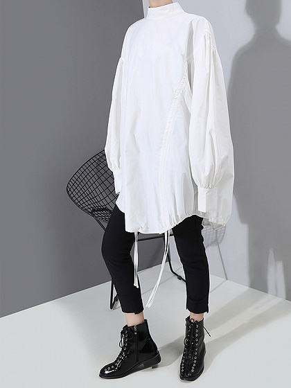 White Drawstring Front Puff Sleeve Blouse | Choies
