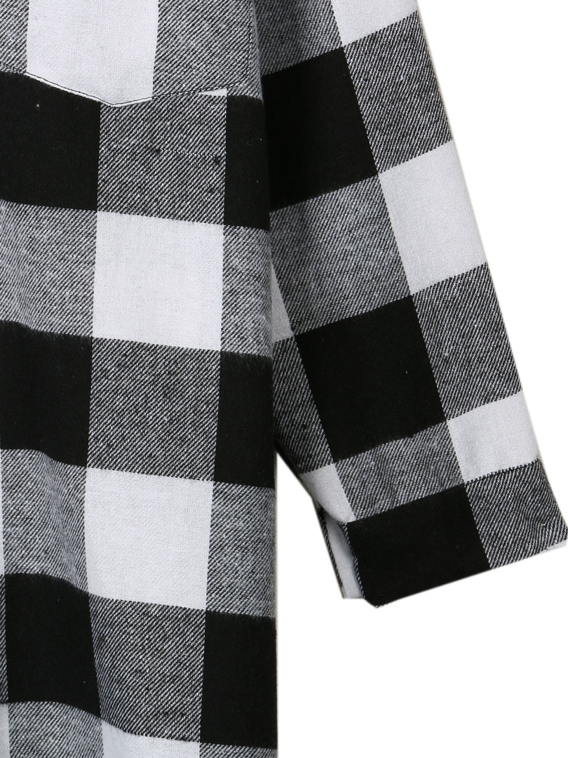 White Plaid Lapel Slit Side Long Shirt | Choies