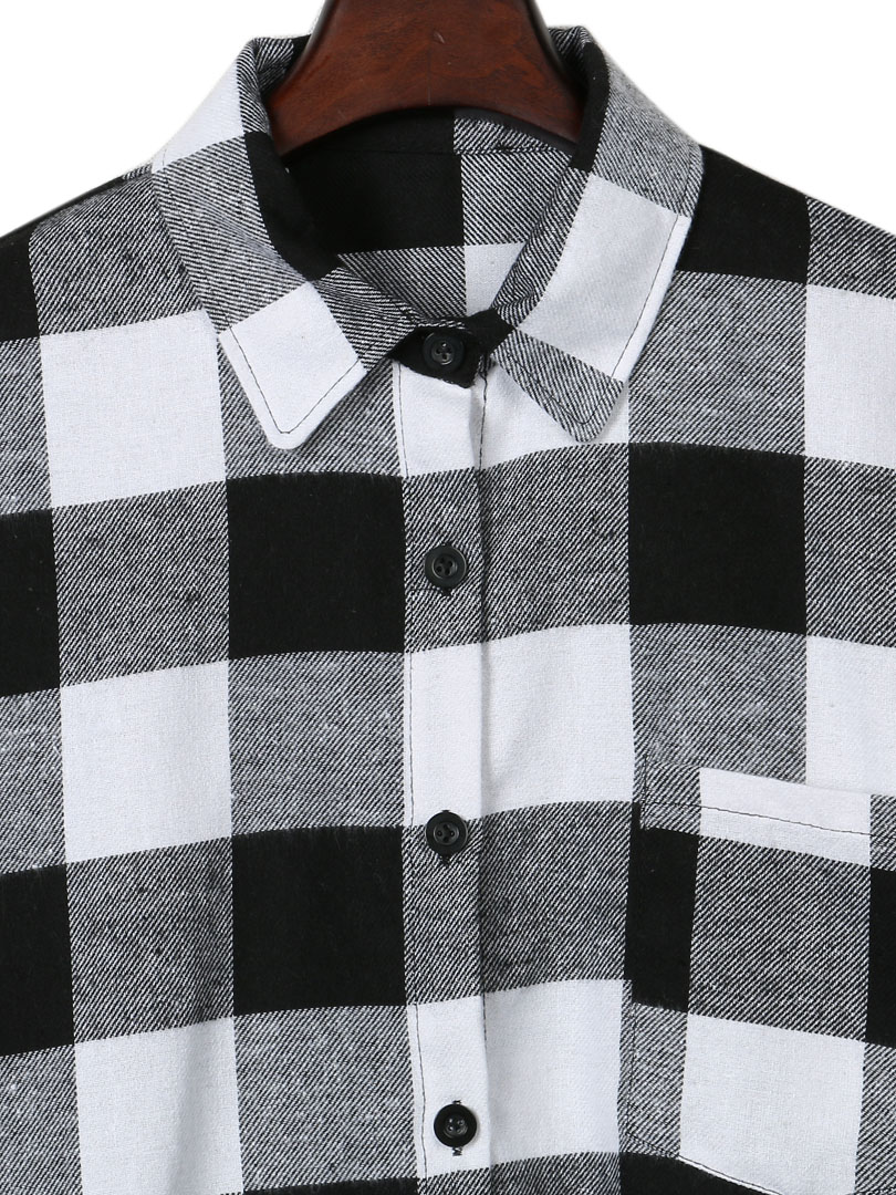White Plaid Lapel Slit Side Long Shirt | Choies