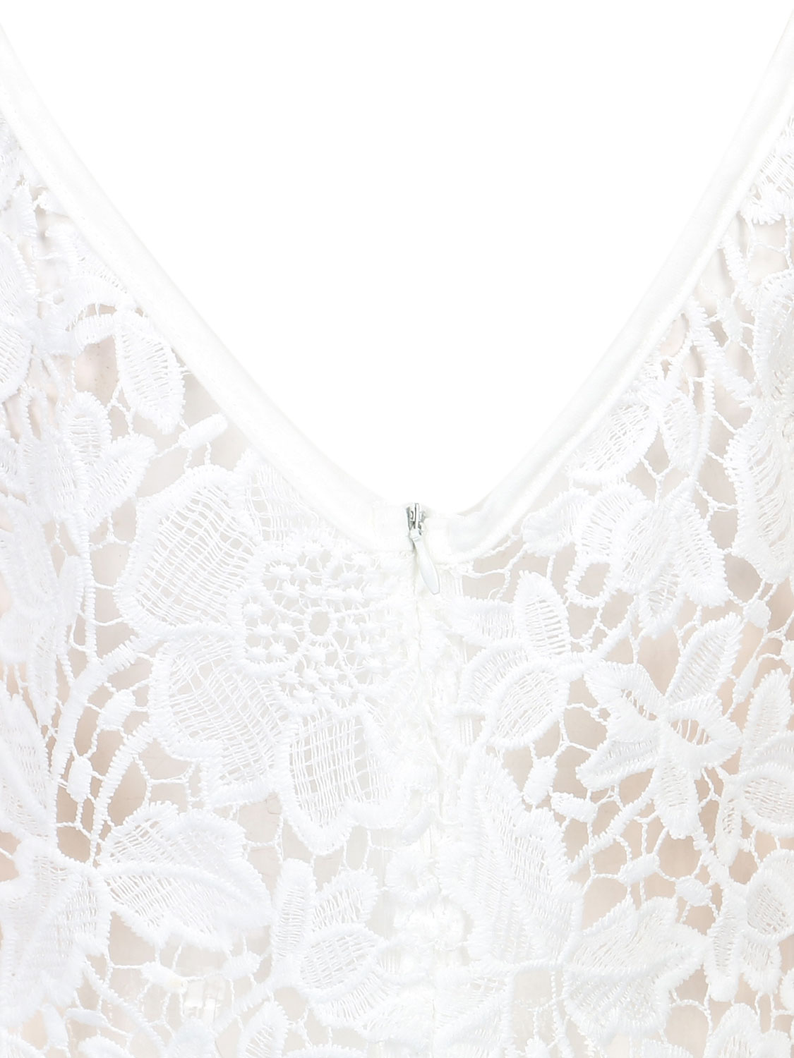 White V-shaped Back Sheer Lace Maxi Dress | Choies