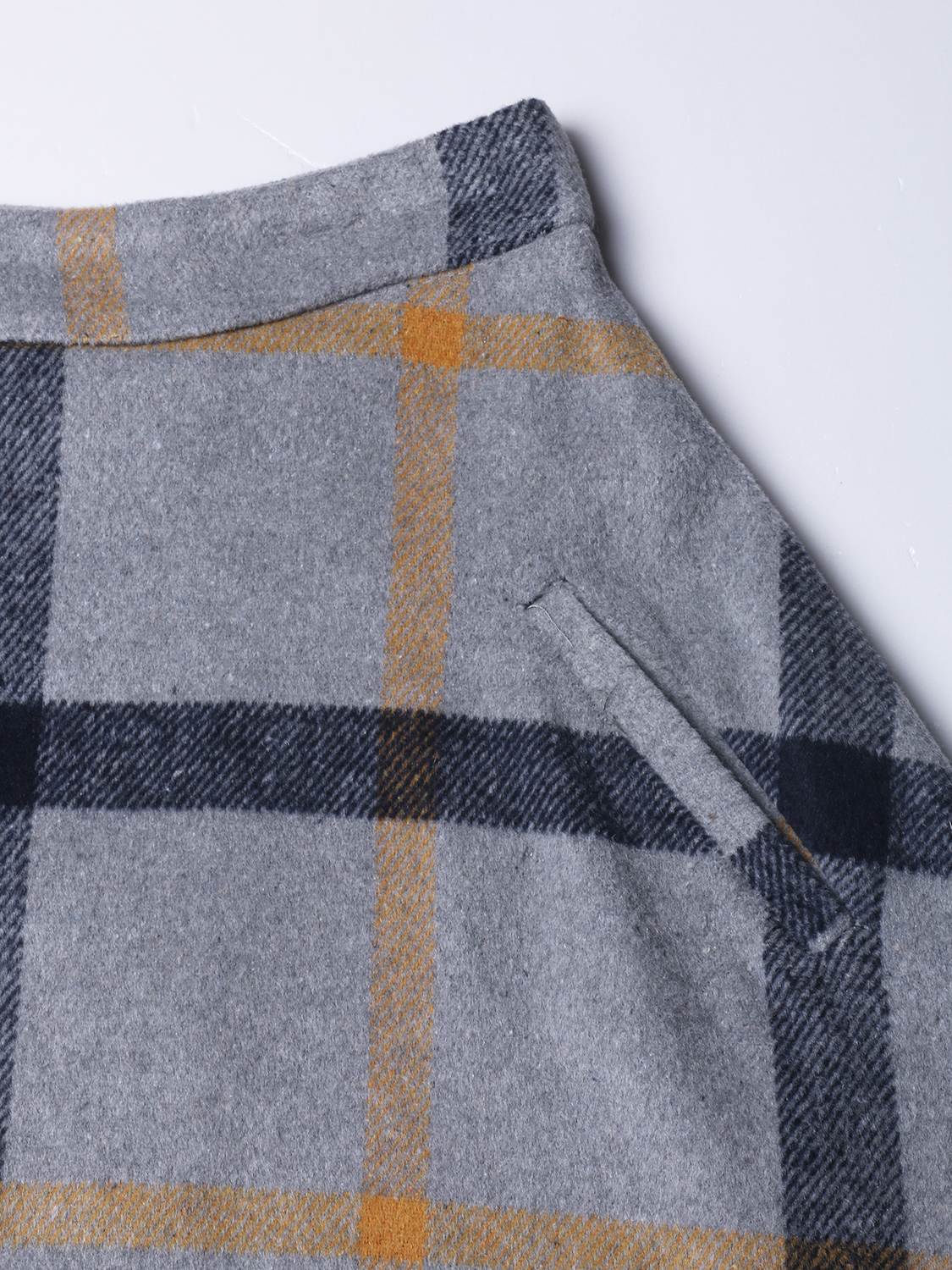 Gray Color Block Plaid Print Wool Midi Skirt | Choies