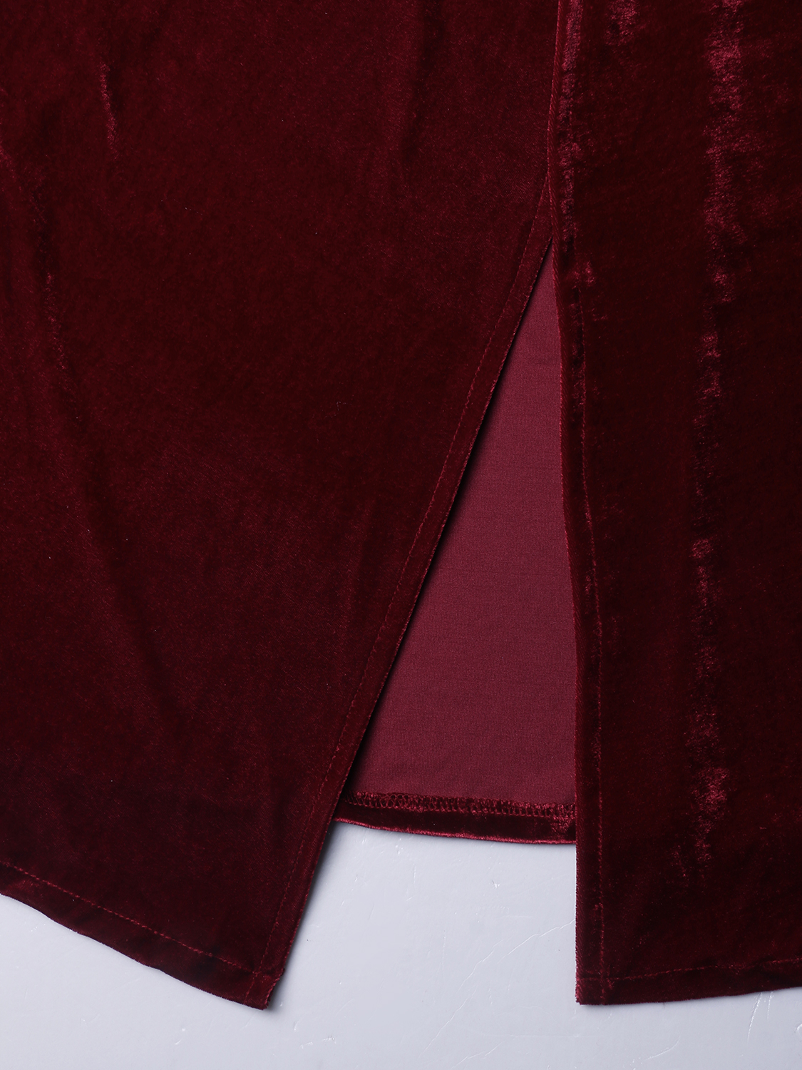 Burgundy Wrap V-neck Split Front Backless Velvet Maxi Dress | Choies