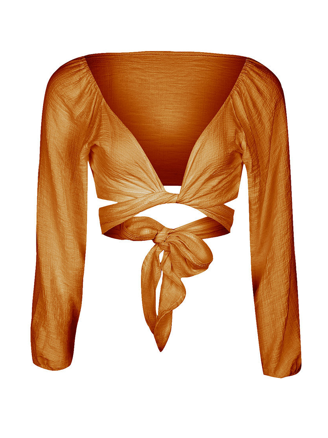 Dark Orange Twist Front Tie Back Long Sleeve Crop Top | Choies
