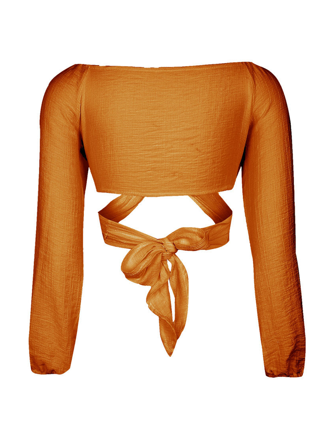 Dark Orange Twist Front Tie Back Long Sleeve Crop Top | Choies