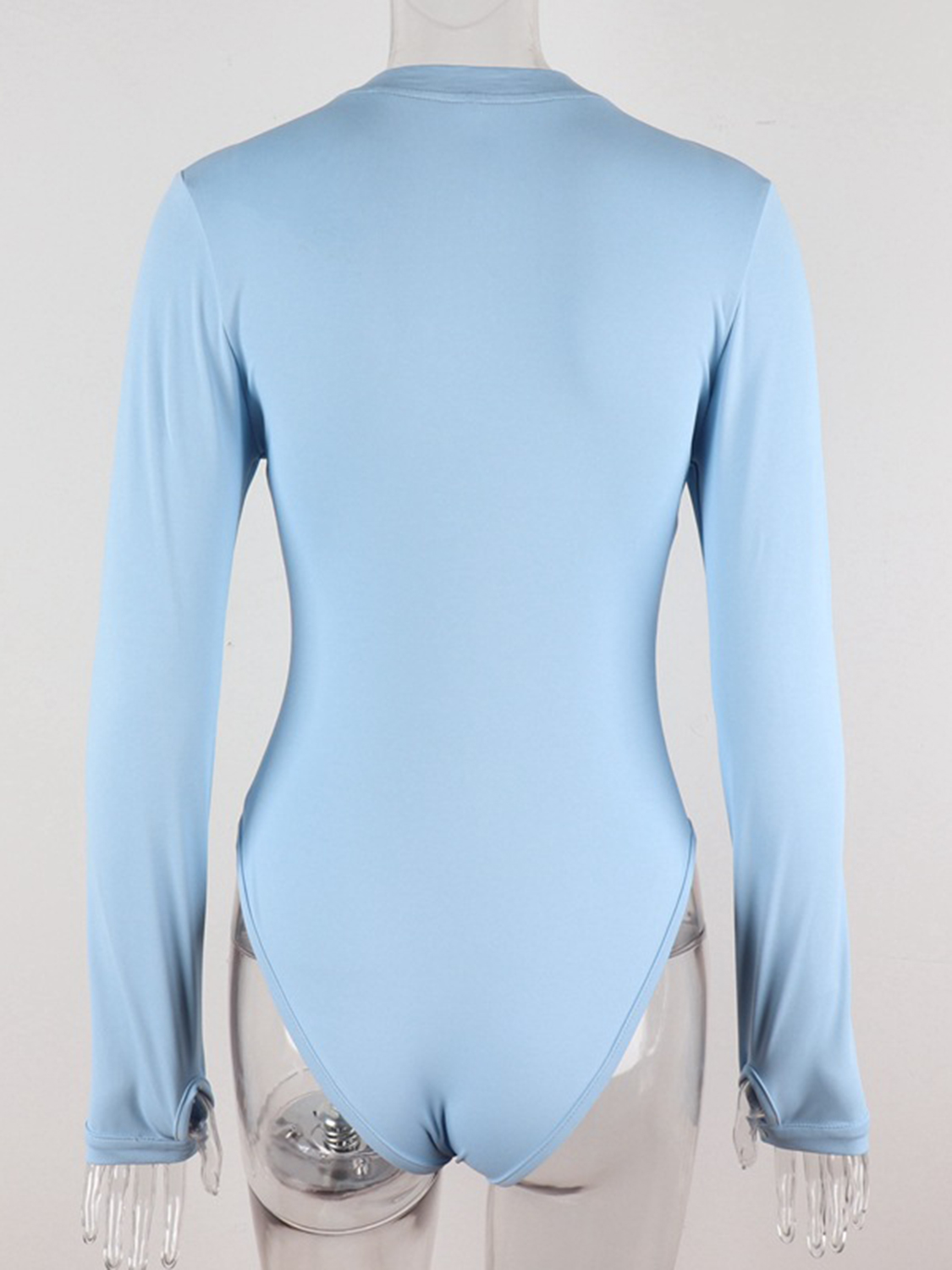 Blue Button Placket Front Long Sleeve Bodysuit | Choies