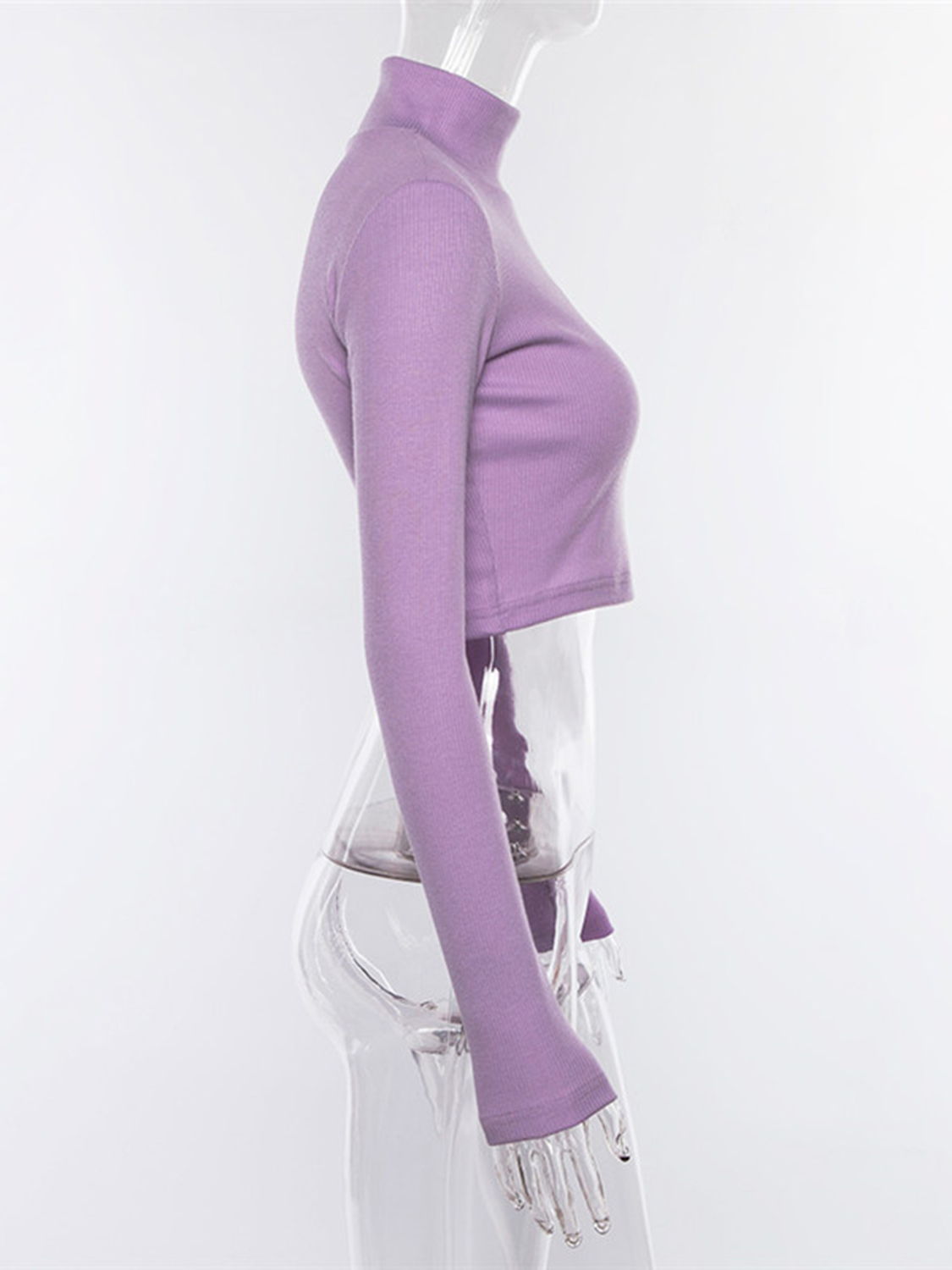 Purple Ribbed Embroidery Detail Long Sleeve T-shirt | Choies