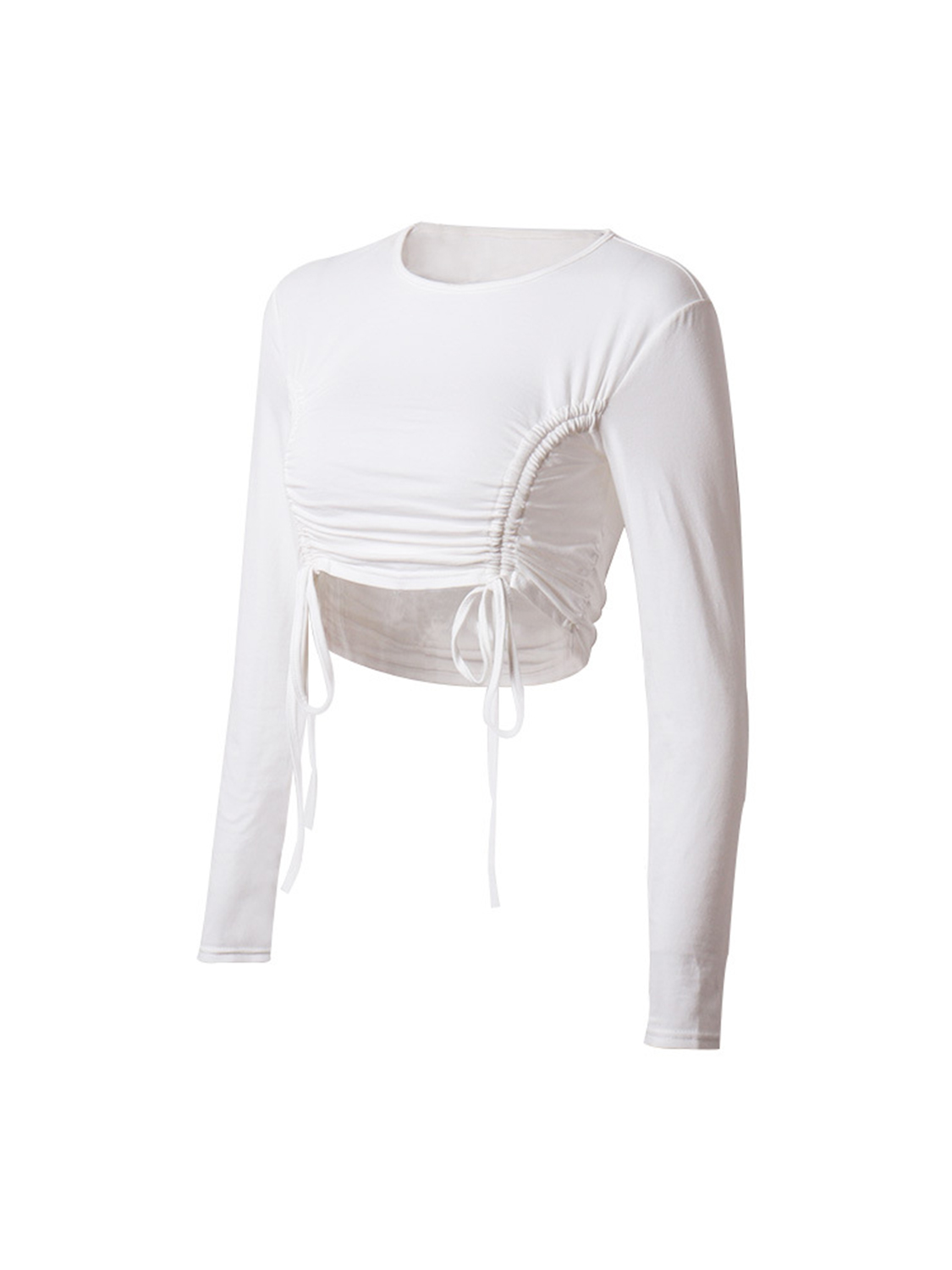 White Drawstring Front Long Sleeve Crop Top | Choies