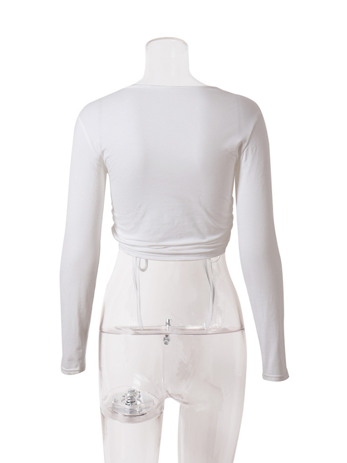 White Drawstring Front Long Sleeve Crop Top | Choies