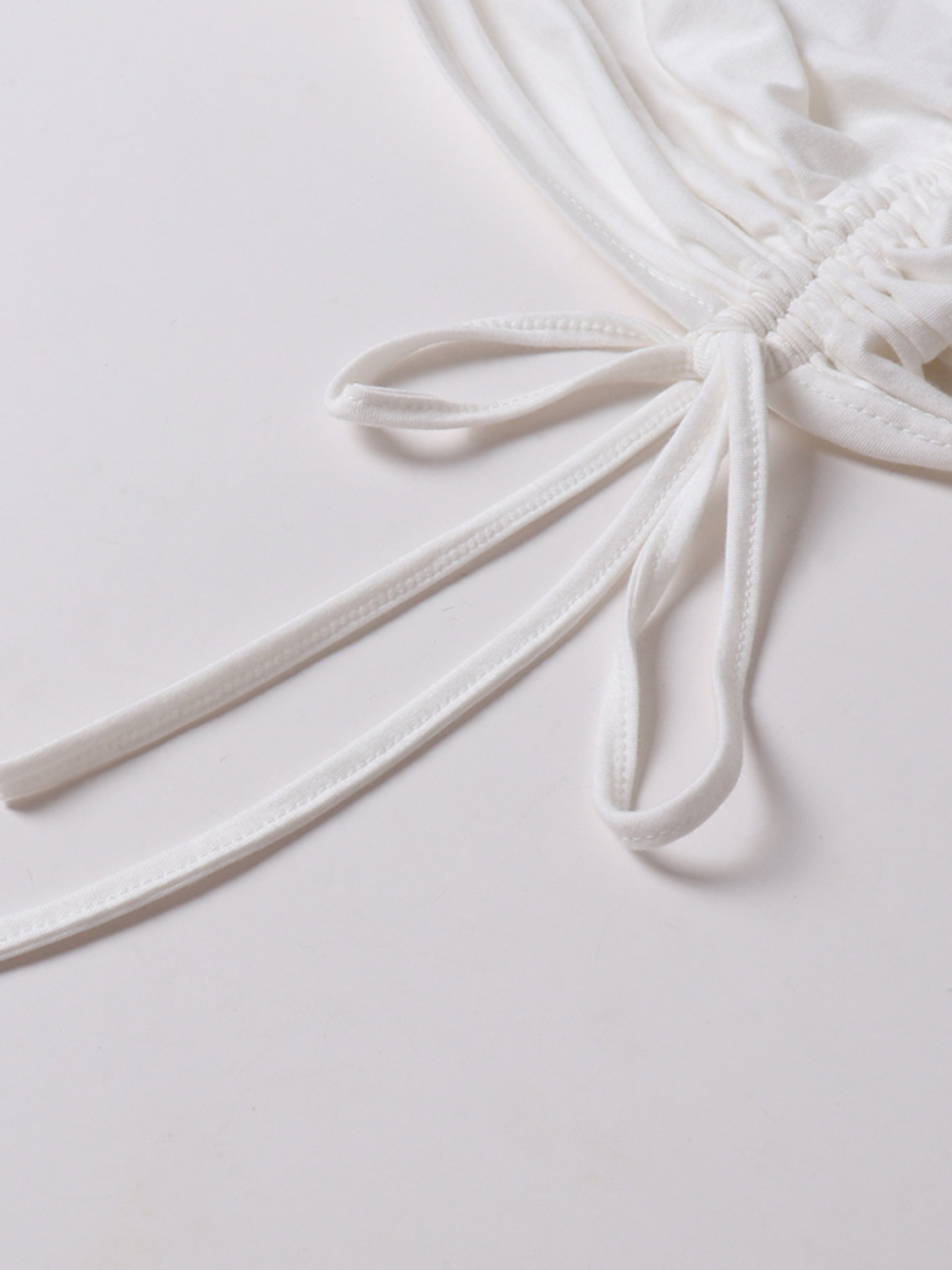 White Drawstring Front Long Sleeve Crop Top | Choies