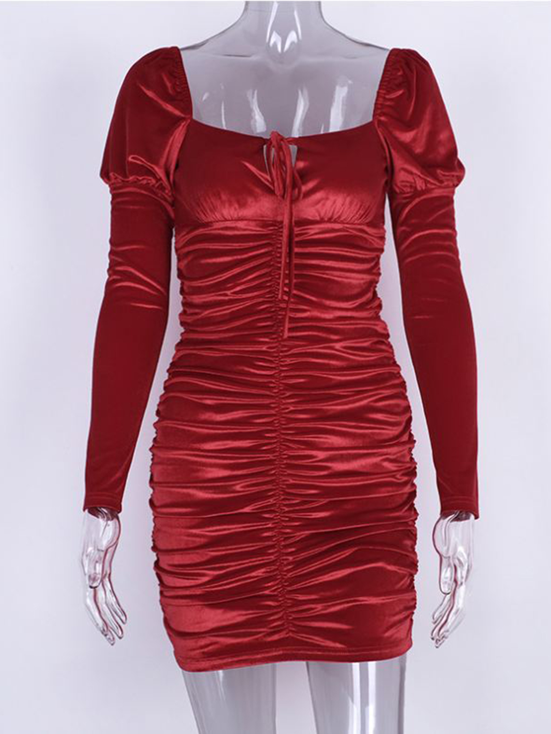 Red Velvet Square Neck Puff Sleeve Mini Dress | Choies