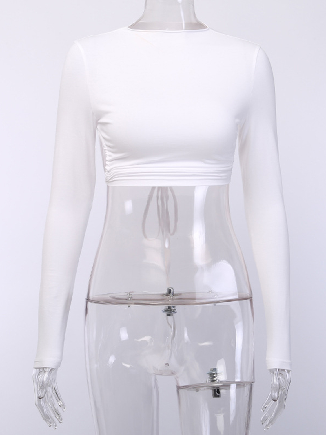 White Open Back Long Sleeve Crop Top | Choies