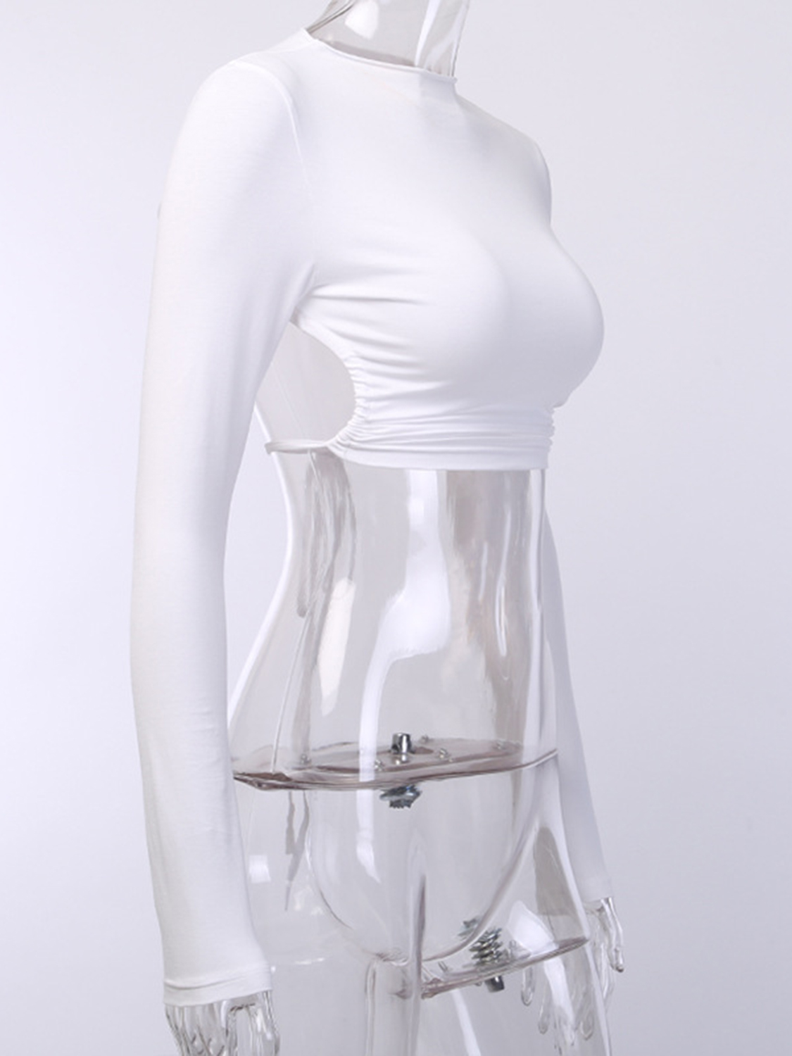 White Open Back Long Sleeve Crop Top | Choies