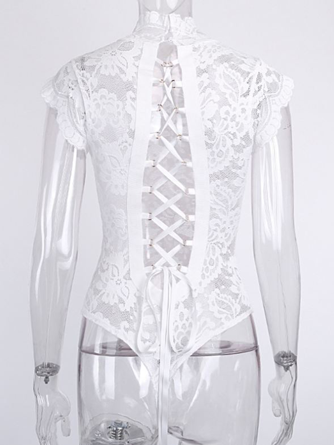 White Lace Up Back Sleeveless Lace Bodysuit | Choies