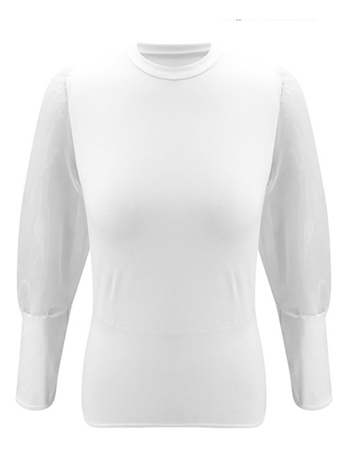 White Sheer Mesh Panel Puff Sleeve Blouse | Choies