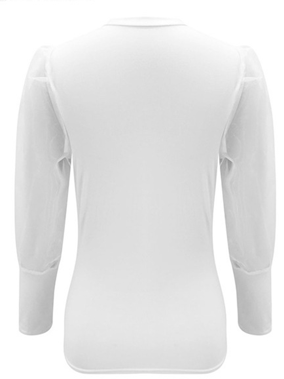 White Sheer Mesh Panel Puff Sleeve Blouse | Choies