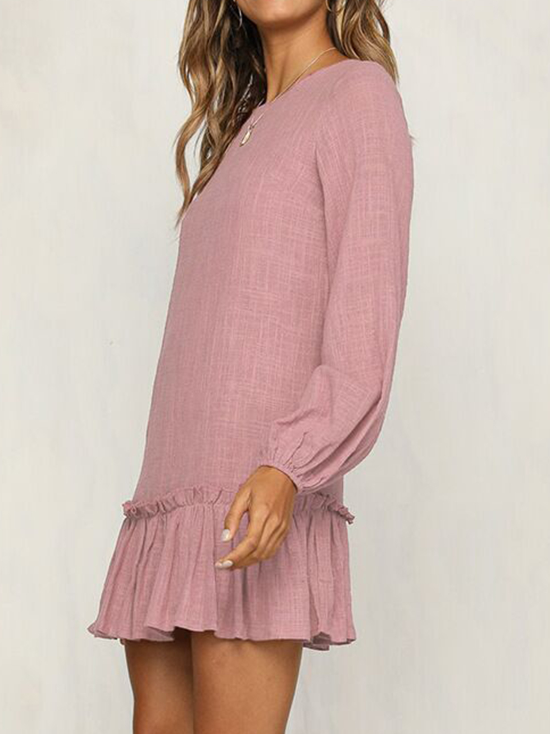 Pink Ruffle Hem Puff Sleeve Mini Dress | Choies