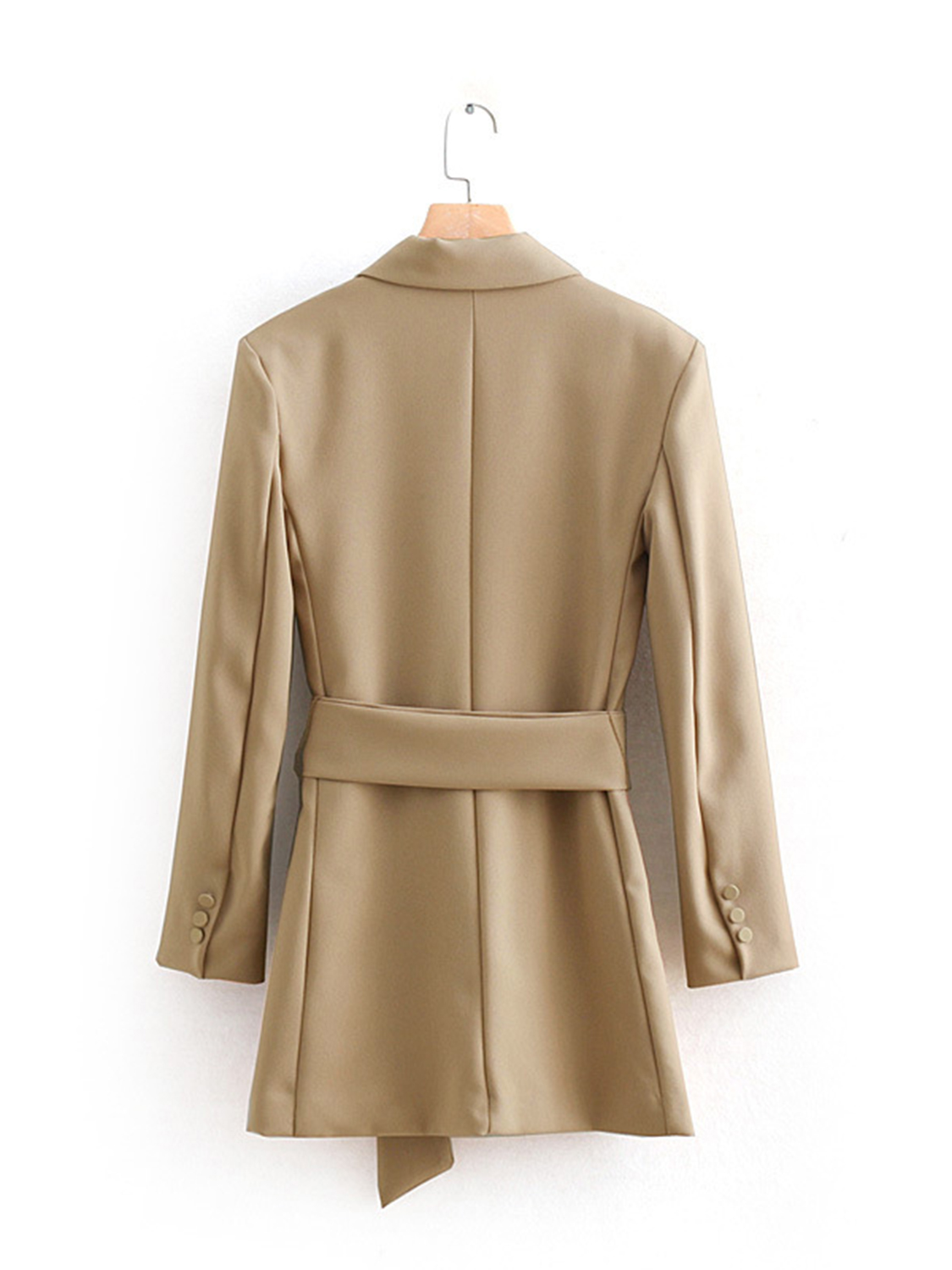 Khaki Lapel Neck Buckle Strap Waist Long Sleeve Coat | Choies