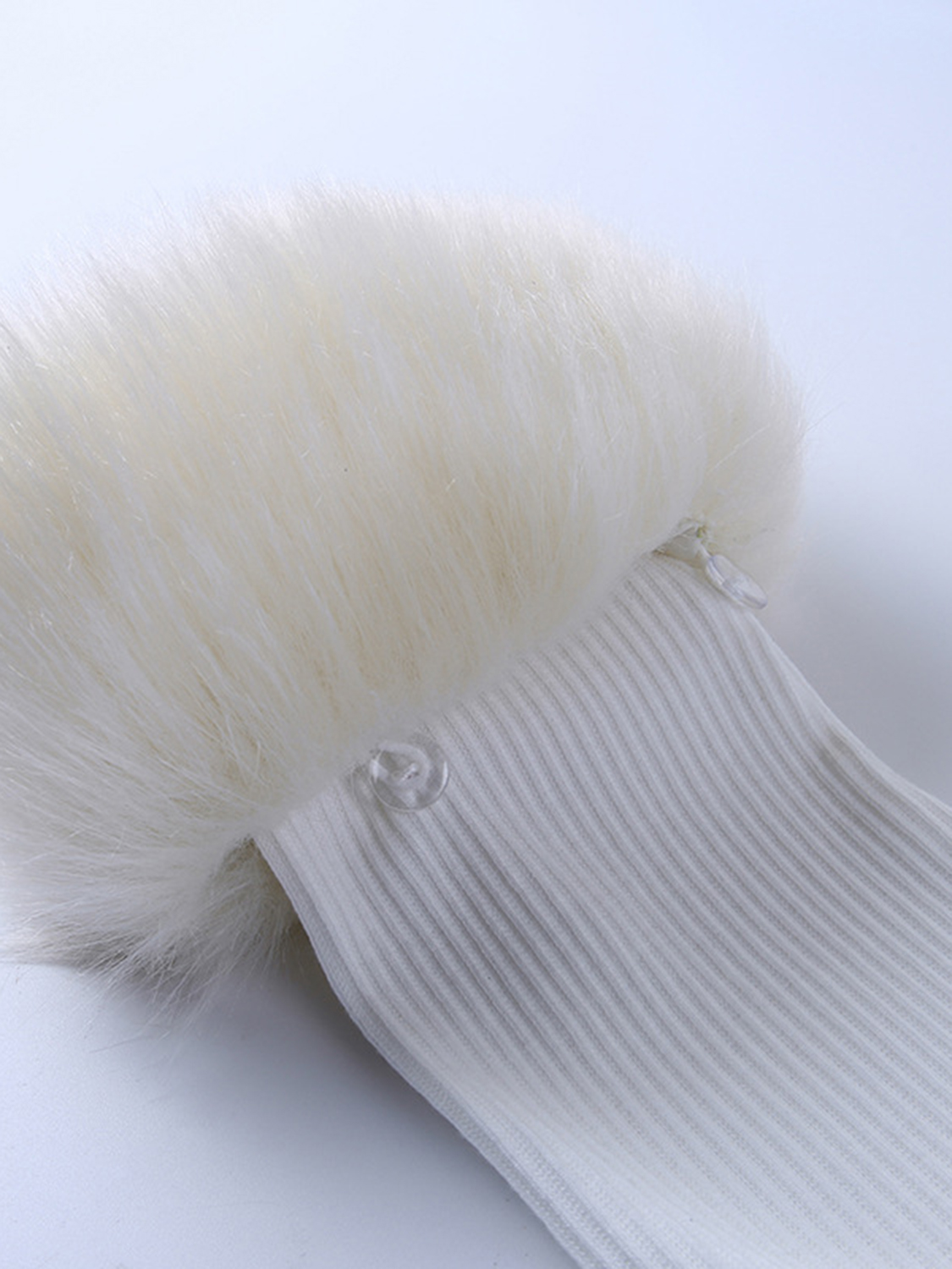 White Ribbed High Neck Fur Cuff Long Sleeve Sweater | Choies