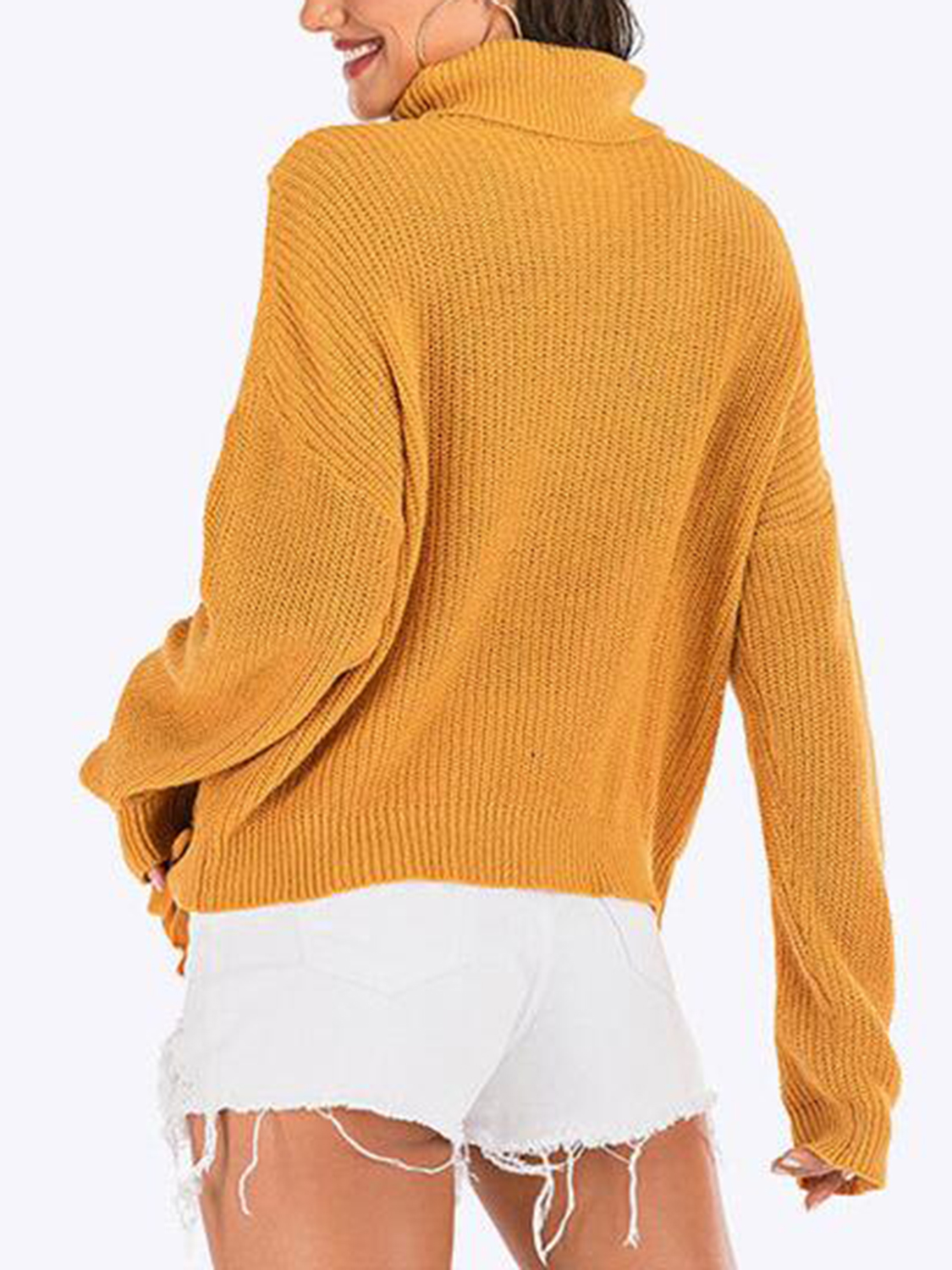 Yellow High Neck Lace Up Front Long Sleeve Sweater | Choies