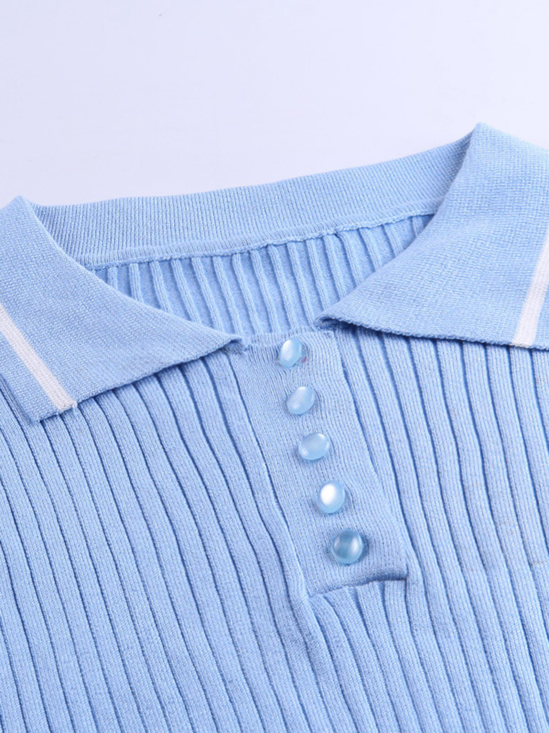 Blue Ribbed Crop Top And High Waist Mini Skirt | Choies