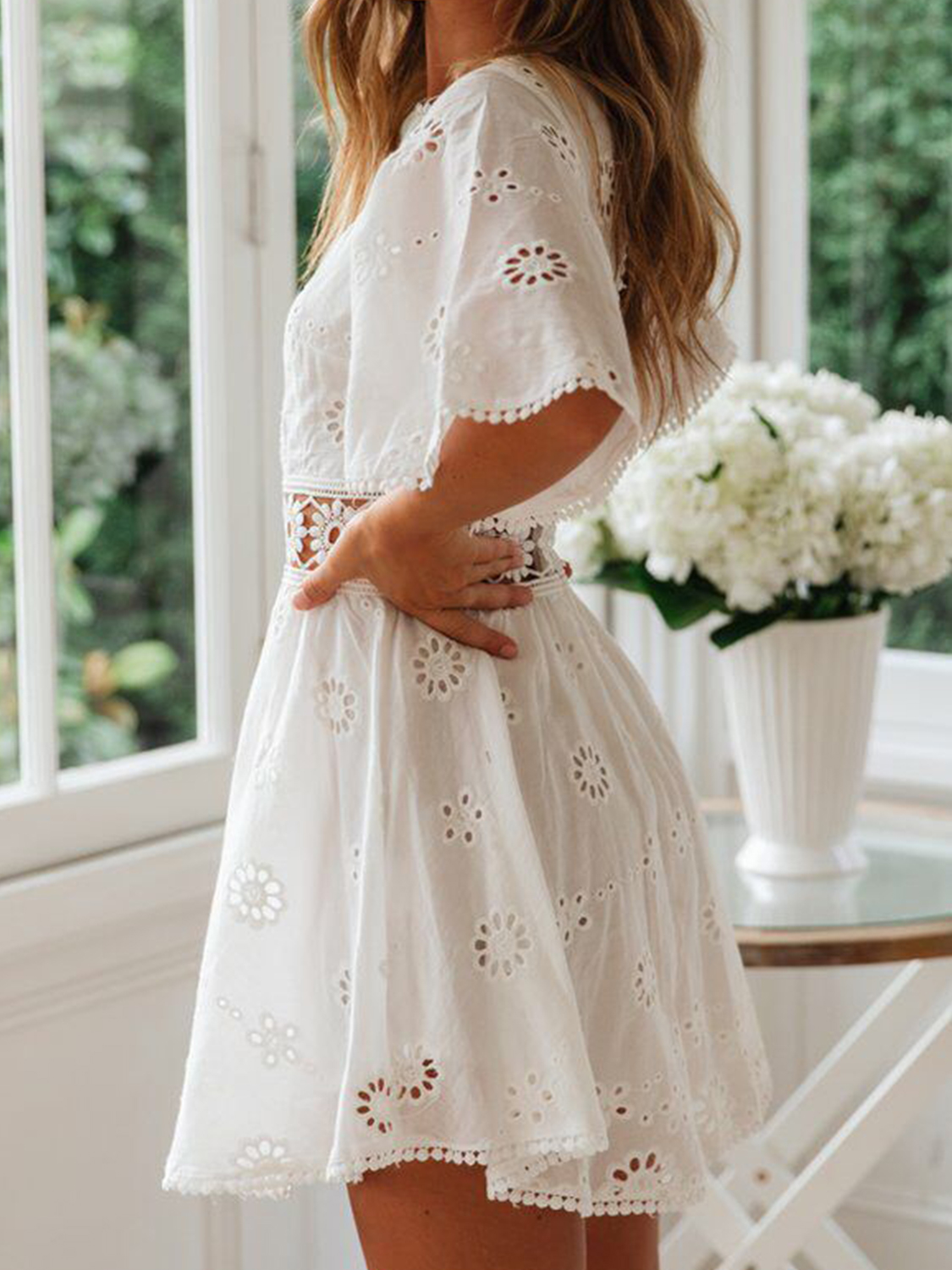 White Cut Out Detail Open Back Mini Dress | Choies