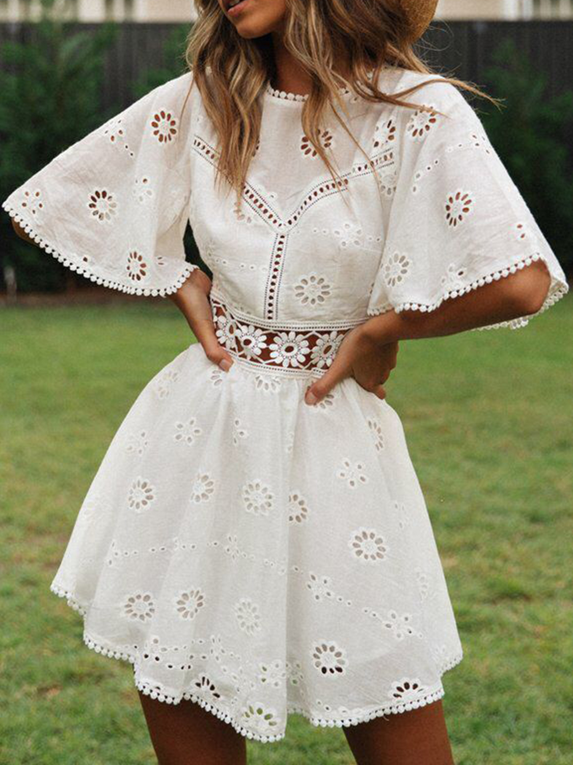 White Cut Out Detail Open Back Mini Dress | Choies