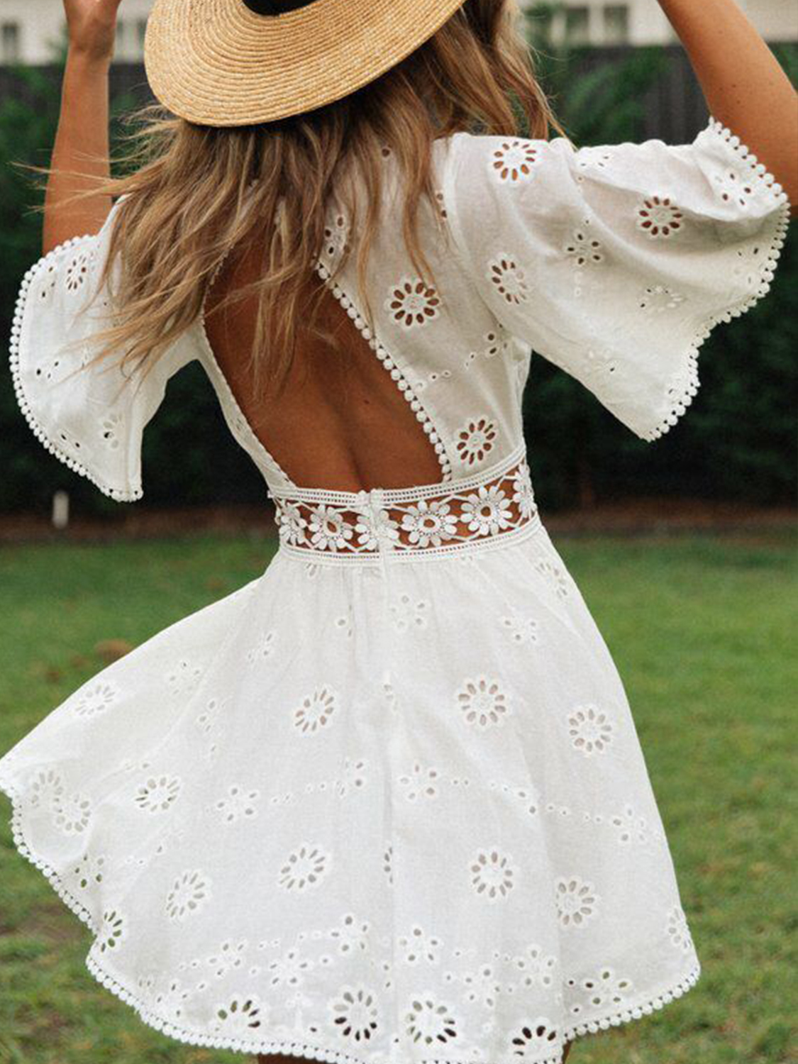 White Cut Out Detail Open Back Mini Dress | Choies