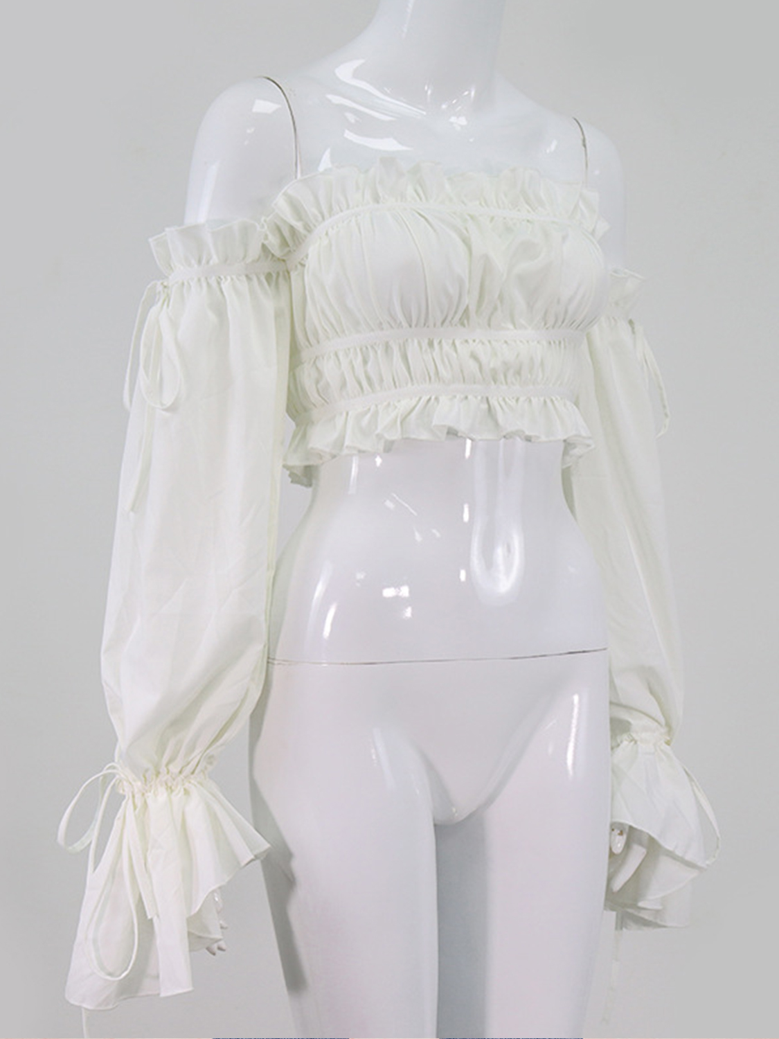 White Off Shoulder Puff Sleeve Crop Top Choies