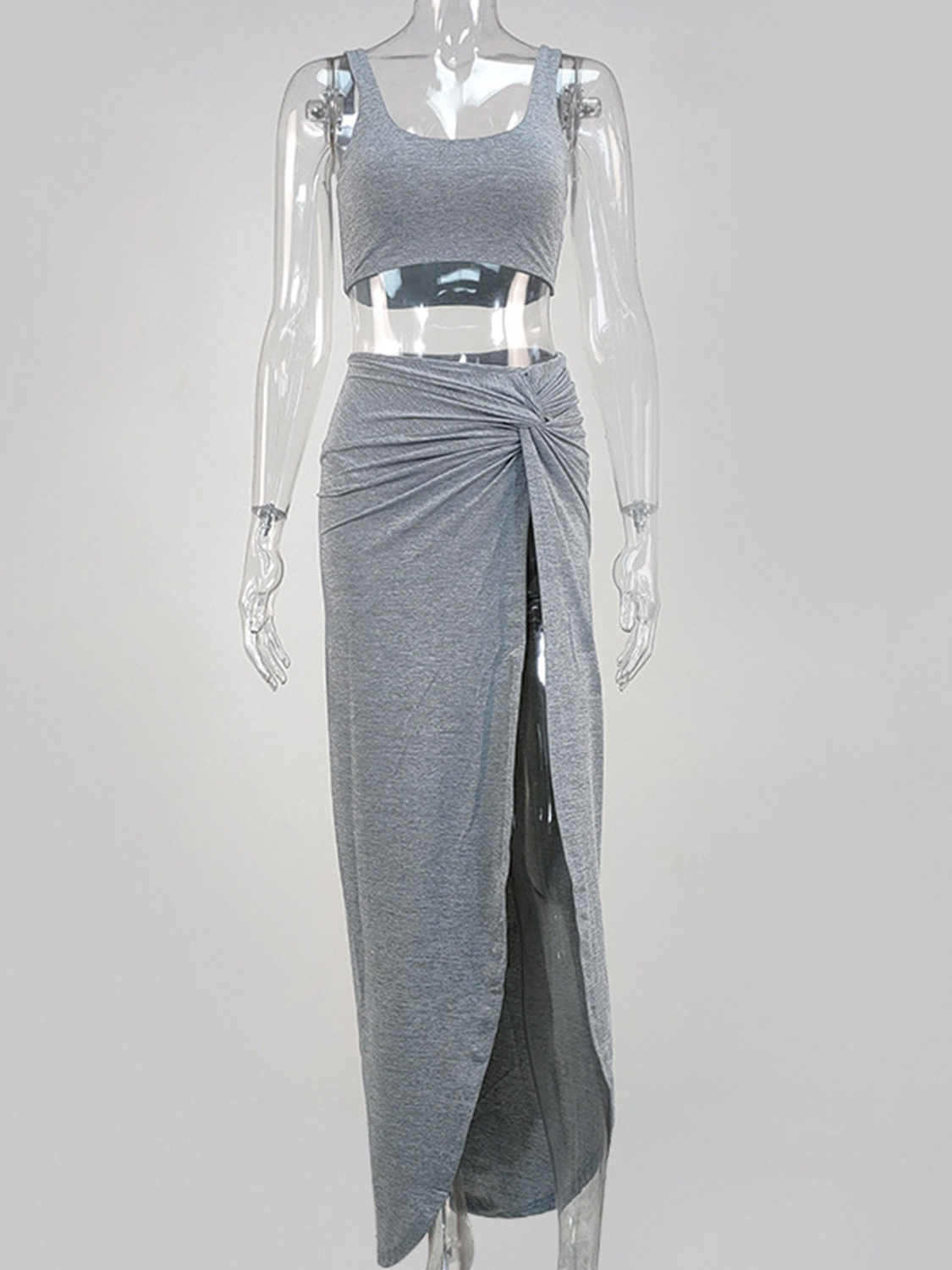 Gray Crop Cami Top And Split Side Maxi Skirt | Choies