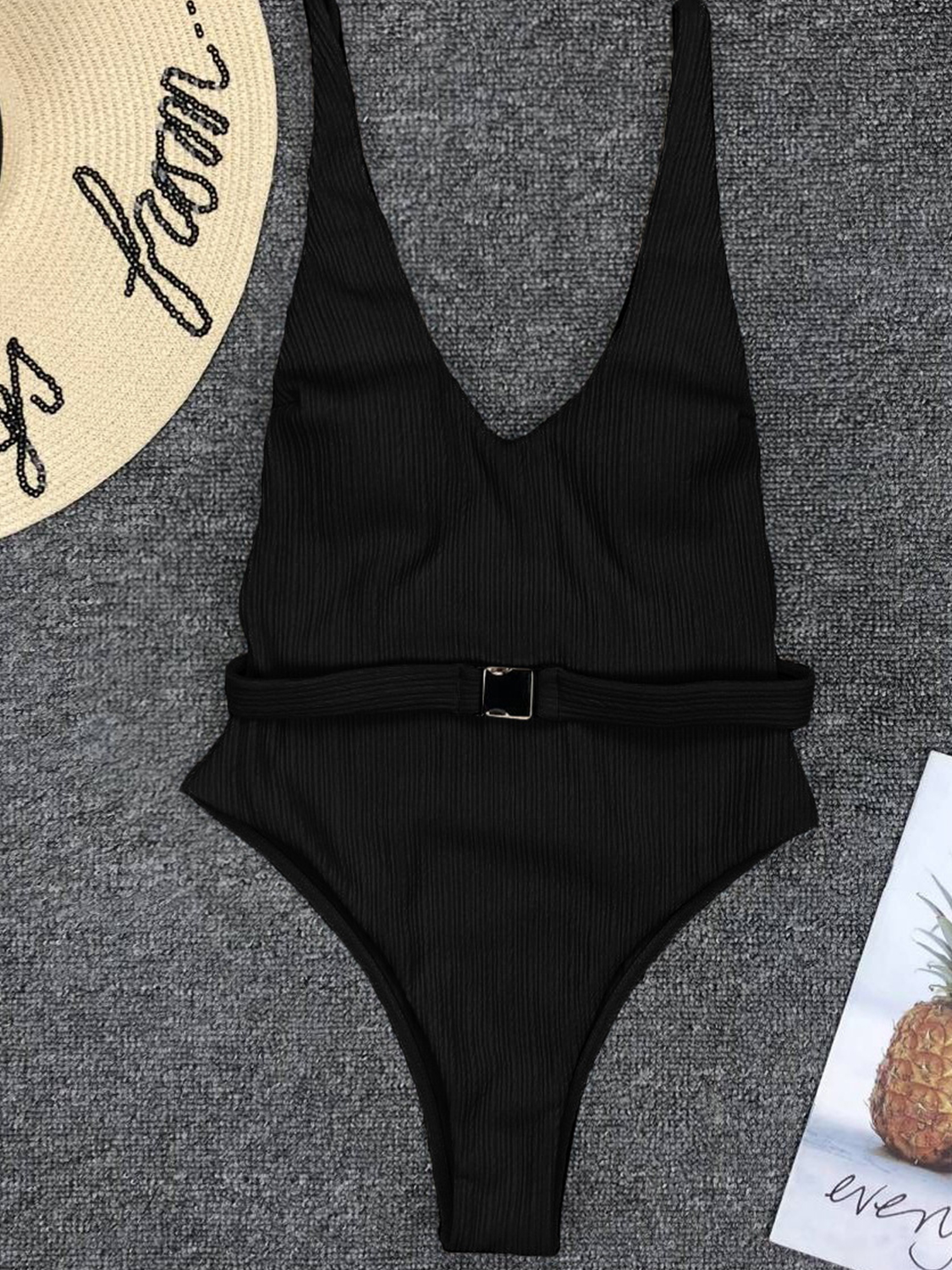 Black Open Back Swimsuit | Choies
