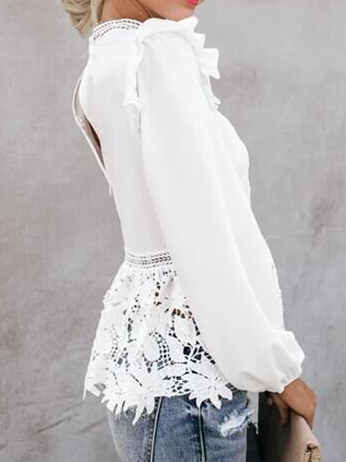 White Ruffle Trim Puff Sleeve Blouse | Choies