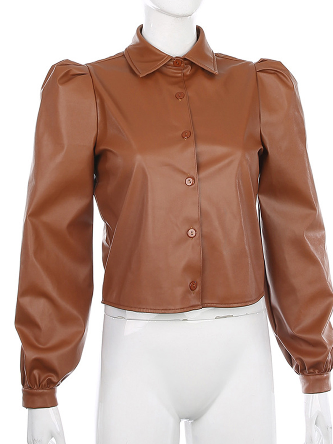 Brown Puff Sleeve Shirt | Choies