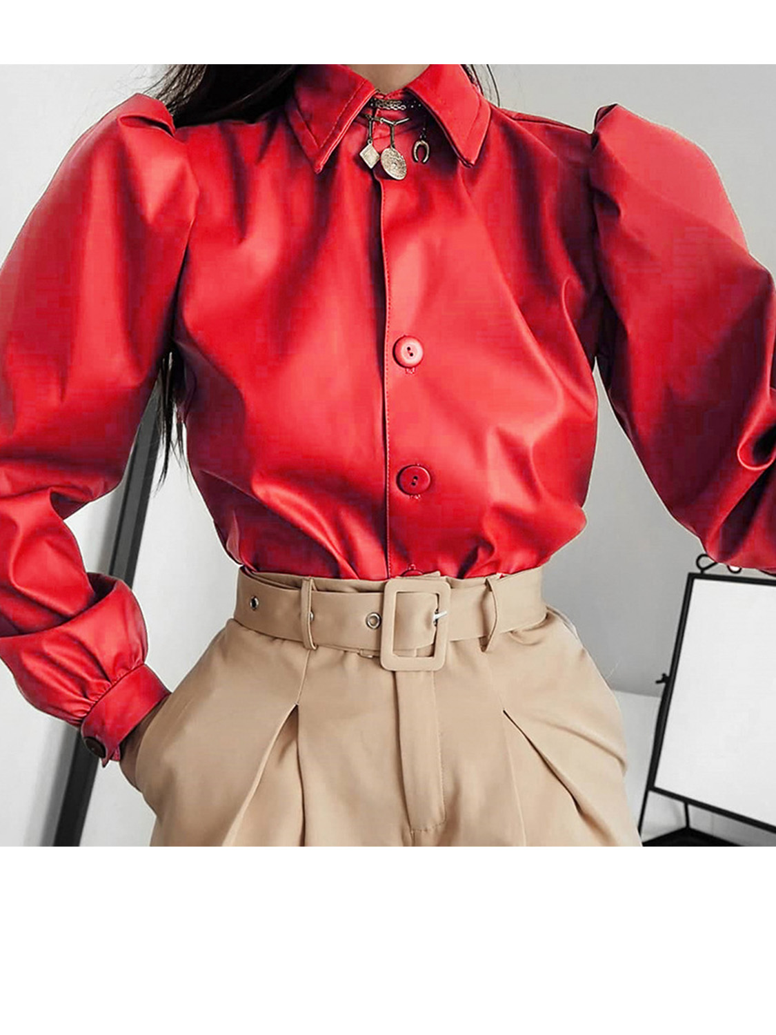Red Puff Sleeve Shirt | Choies