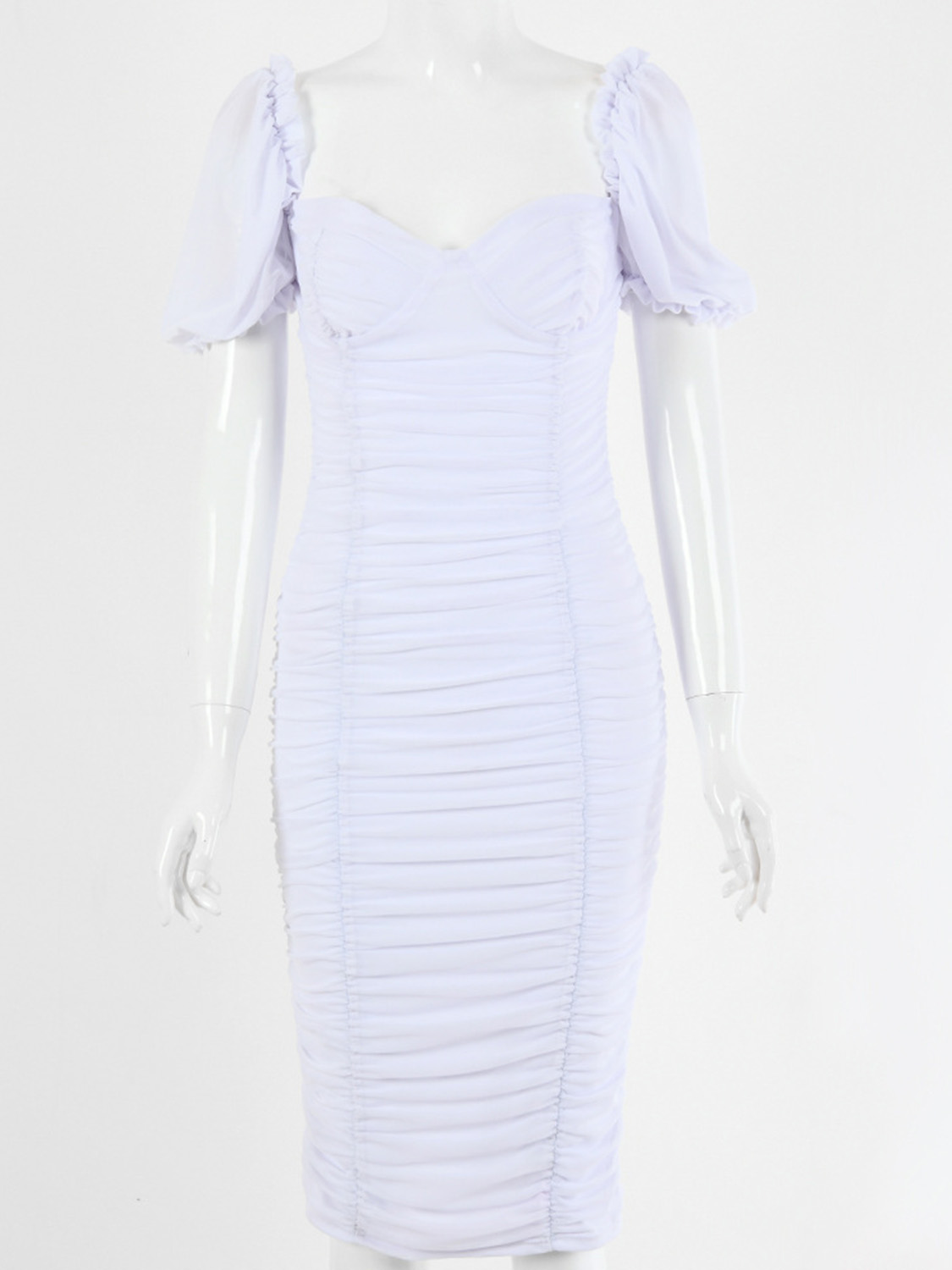 White Ruched Detail Split Back Bodycon Dress | Choies