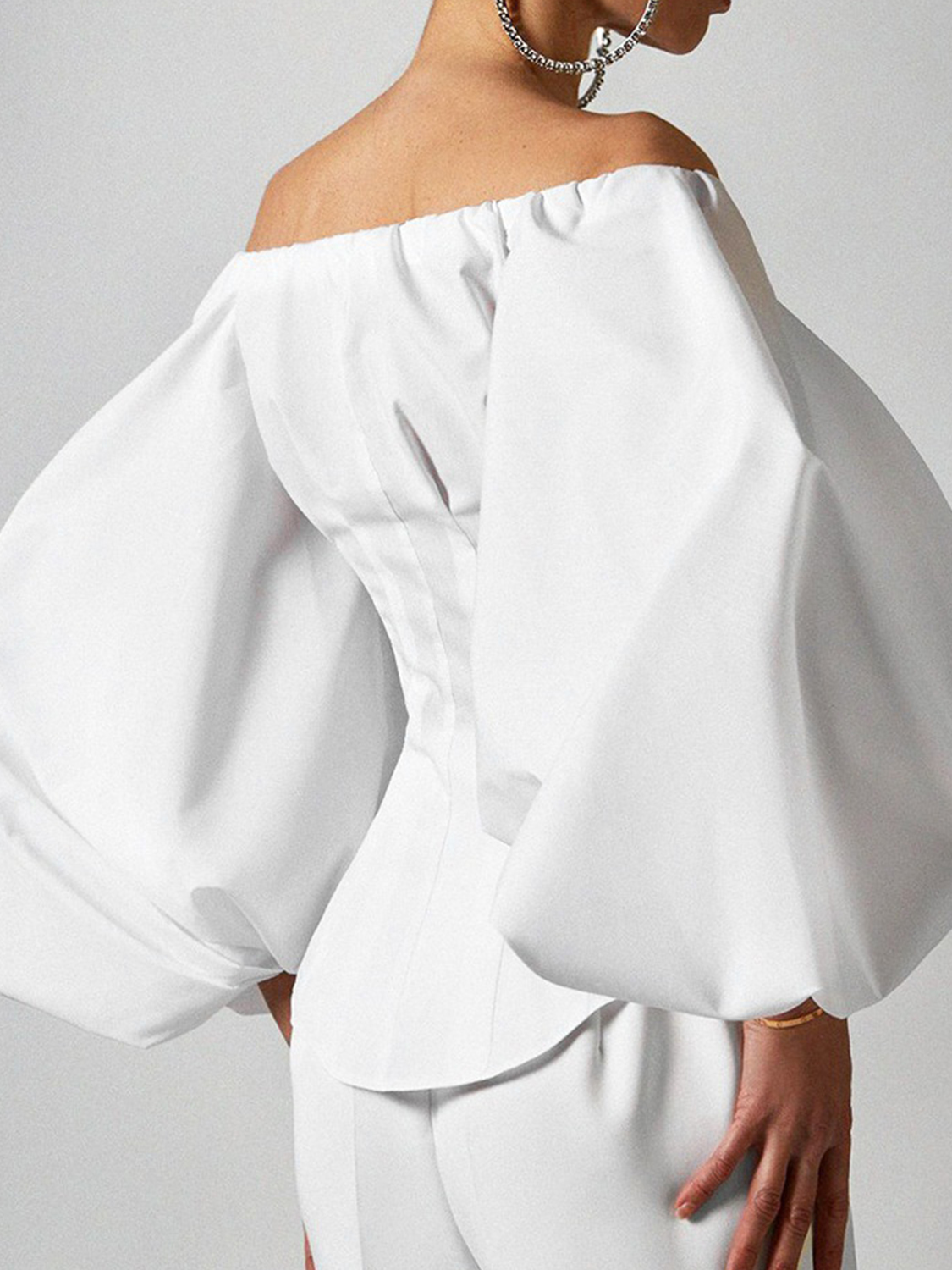 White Off Shoulder Puff Sleeve Shirt Choies