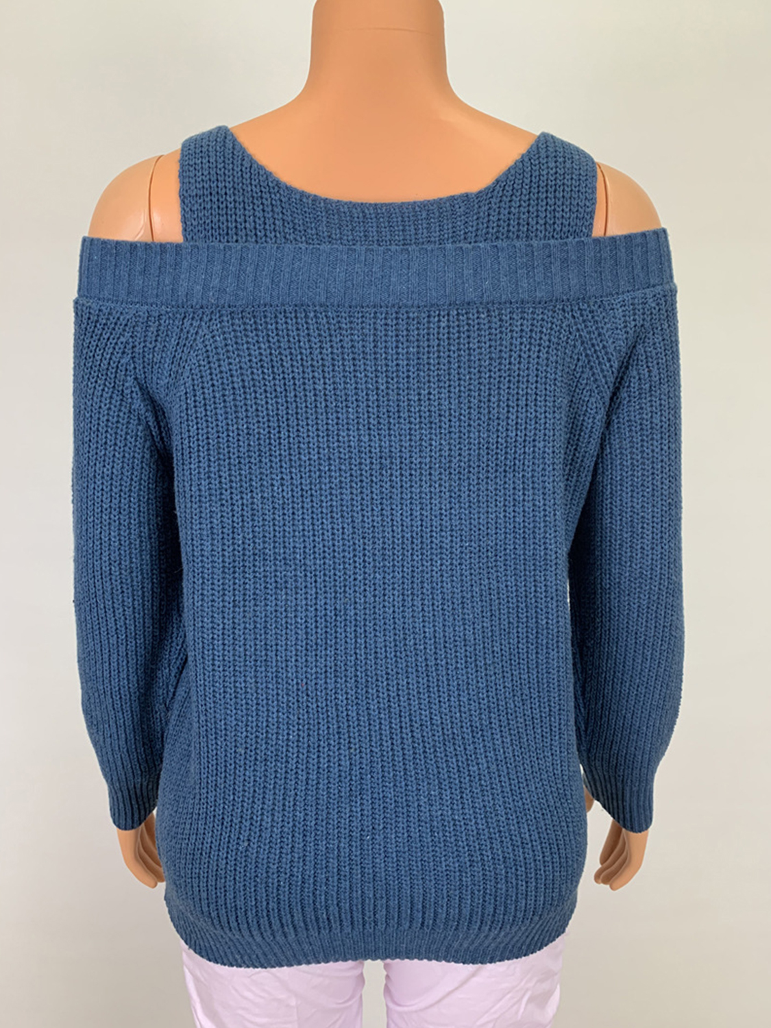 Blue Cold Shoulder Long Sleeve Sweater | Choies
