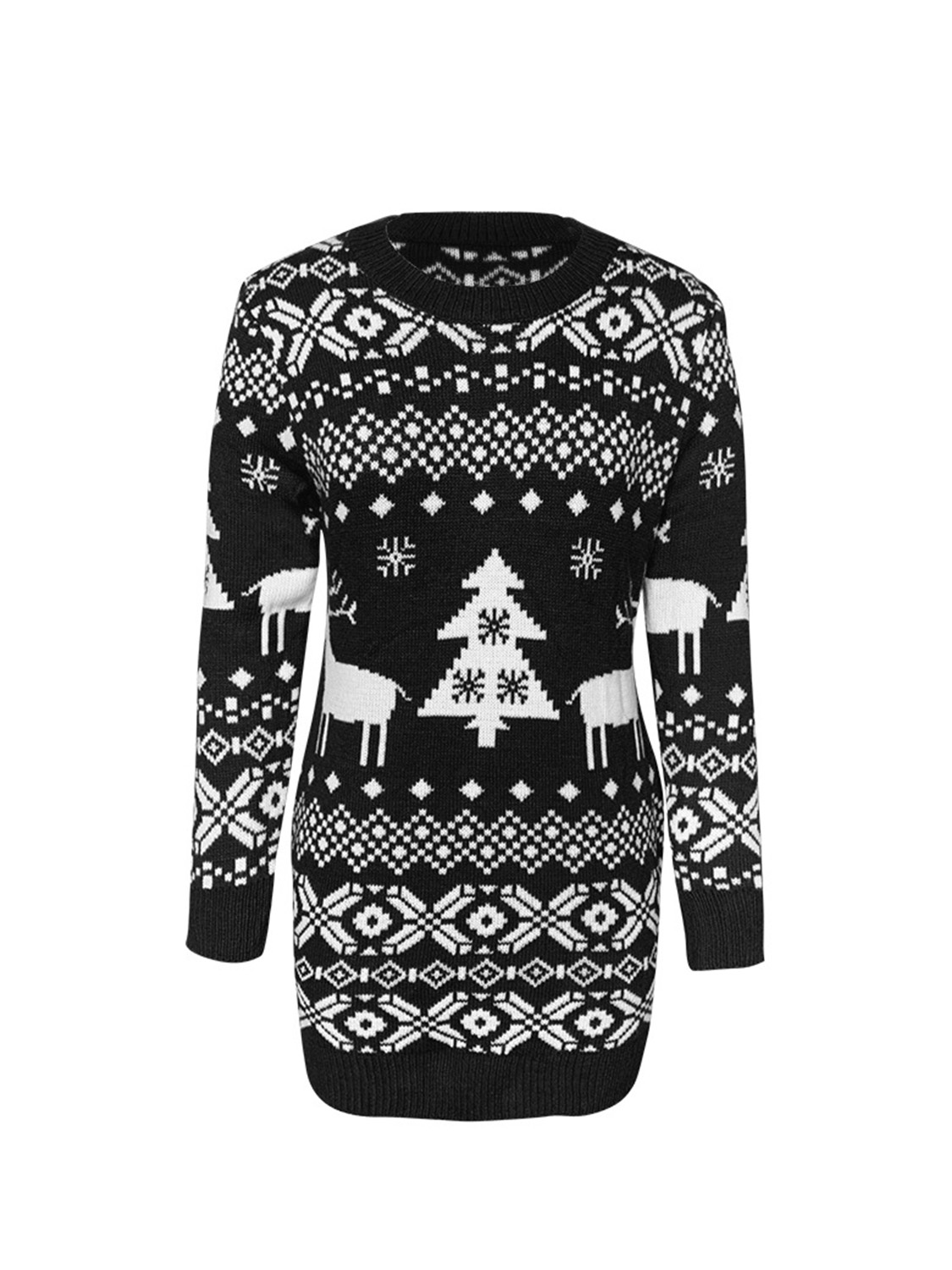 Black Christmas Snow Print Long Sleeve Mini Dress | Choies